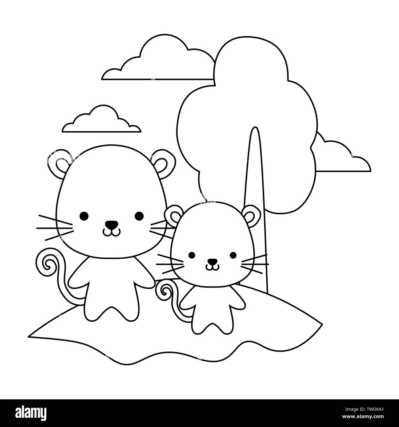 cute cats animals in landscape vector illustration design Stock Vector ...