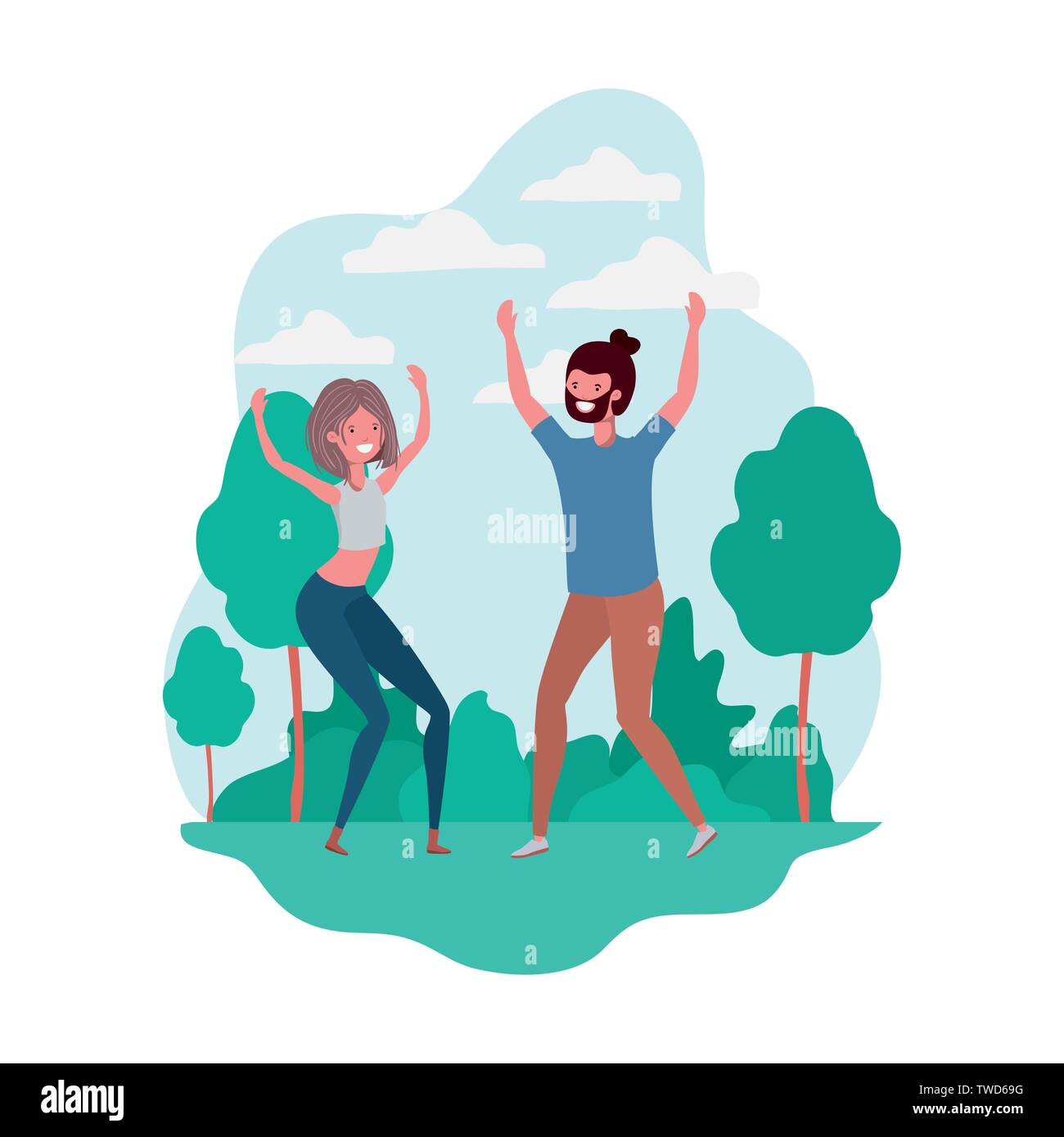 couple dancing in landscape with trees and plants Stock Vector Image ...