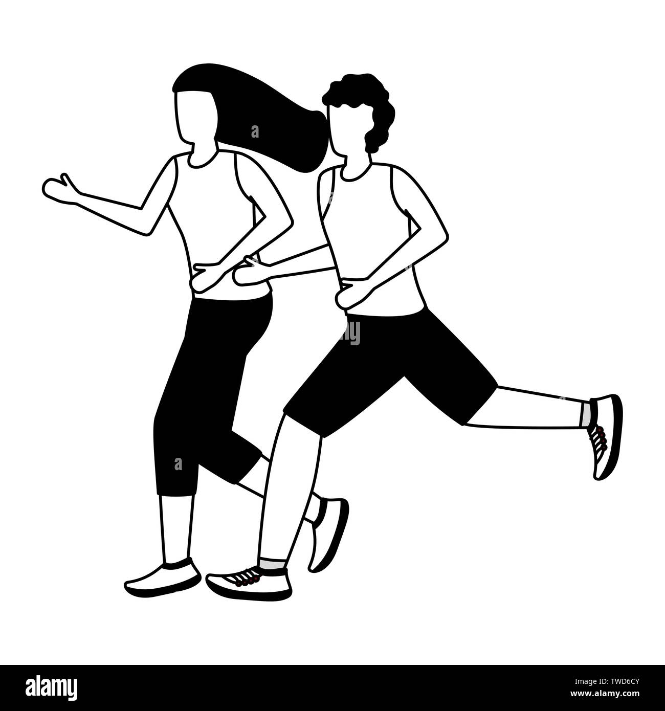 couple characters running activity on white background vector ...