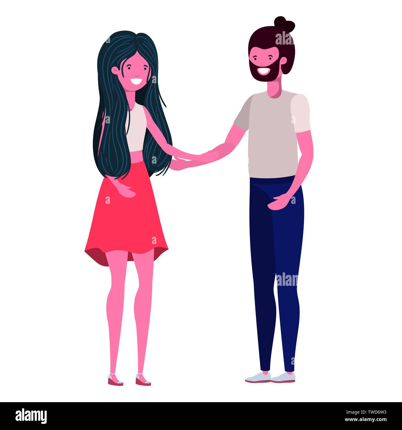 young couple with linked hands in white background Stock Vector Image ...