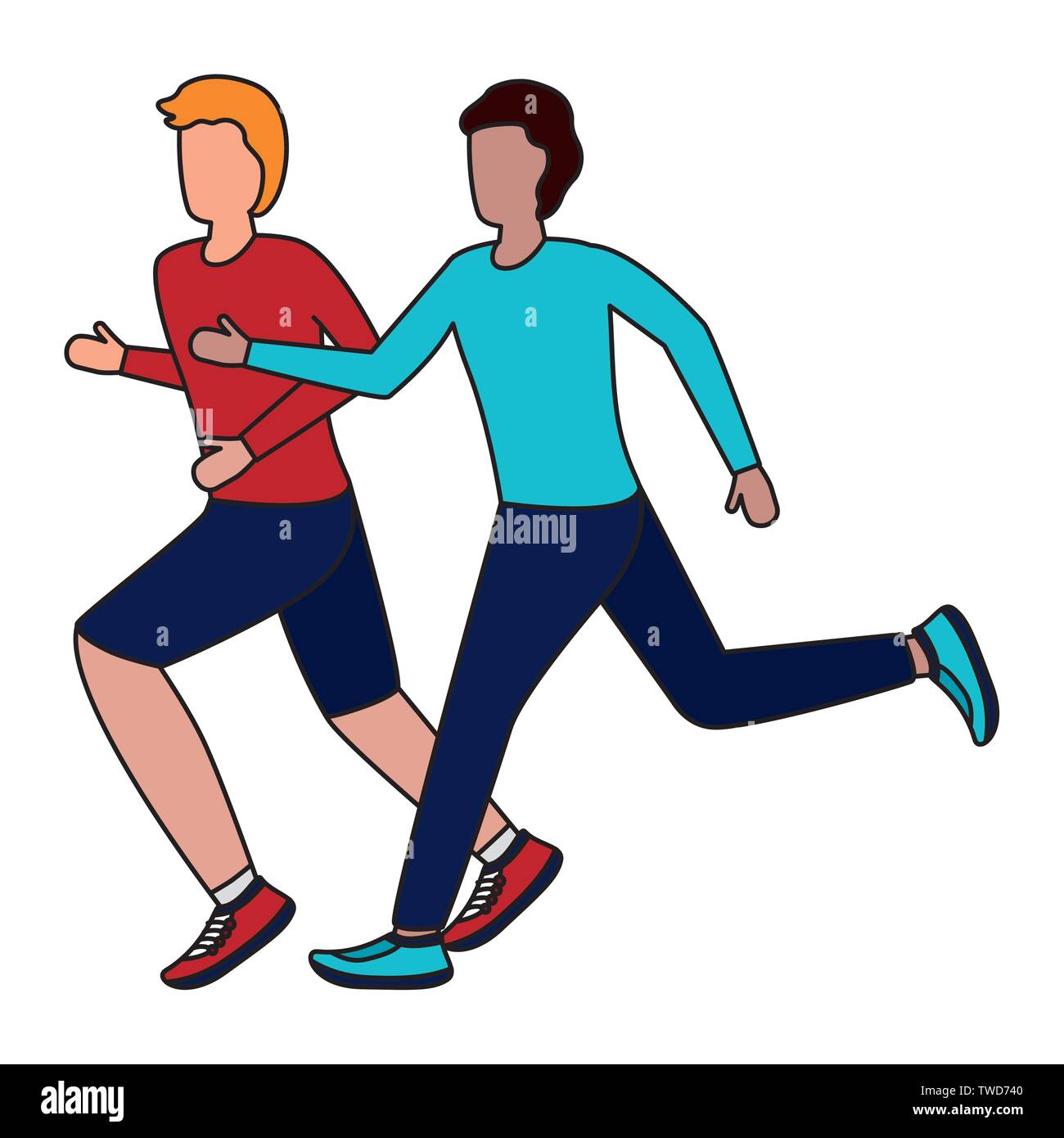 two men practicing running activity vector illustration Stock Vector ...