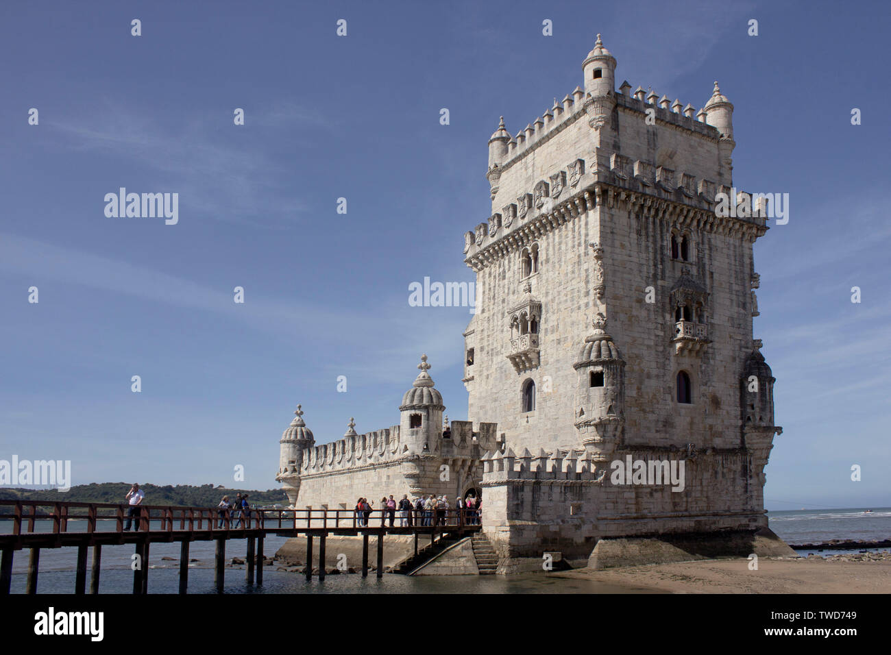 Belem Tower, built as a fortress in the 16th century, surrounded by ...