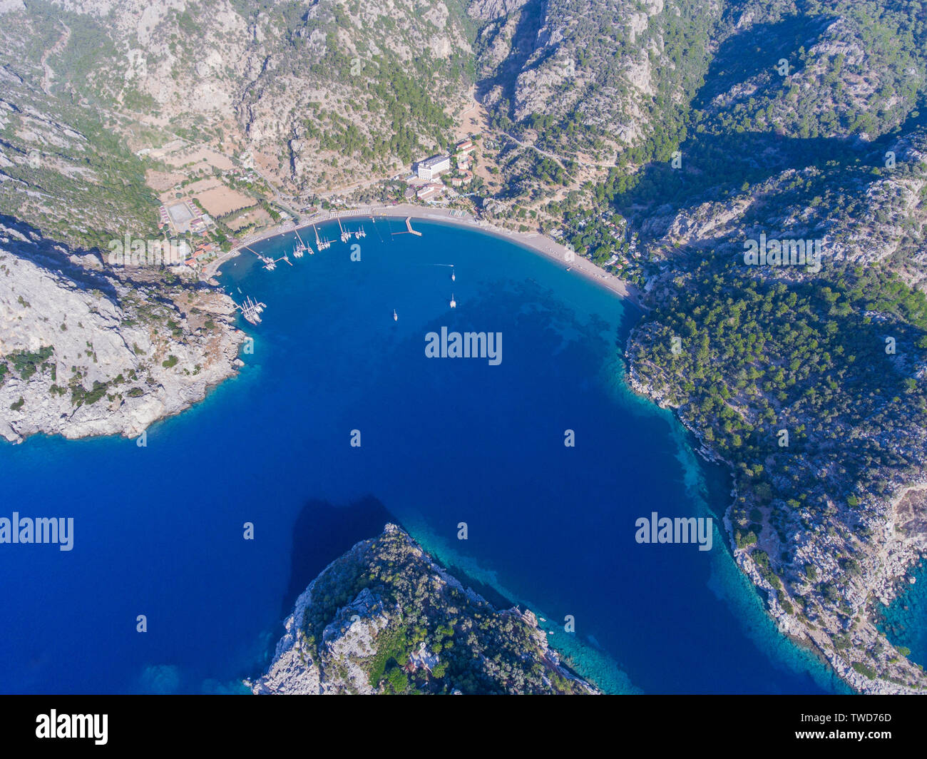 Seaside Turkish landscape. Aerial view of the beautiful bay Stock Photo ...