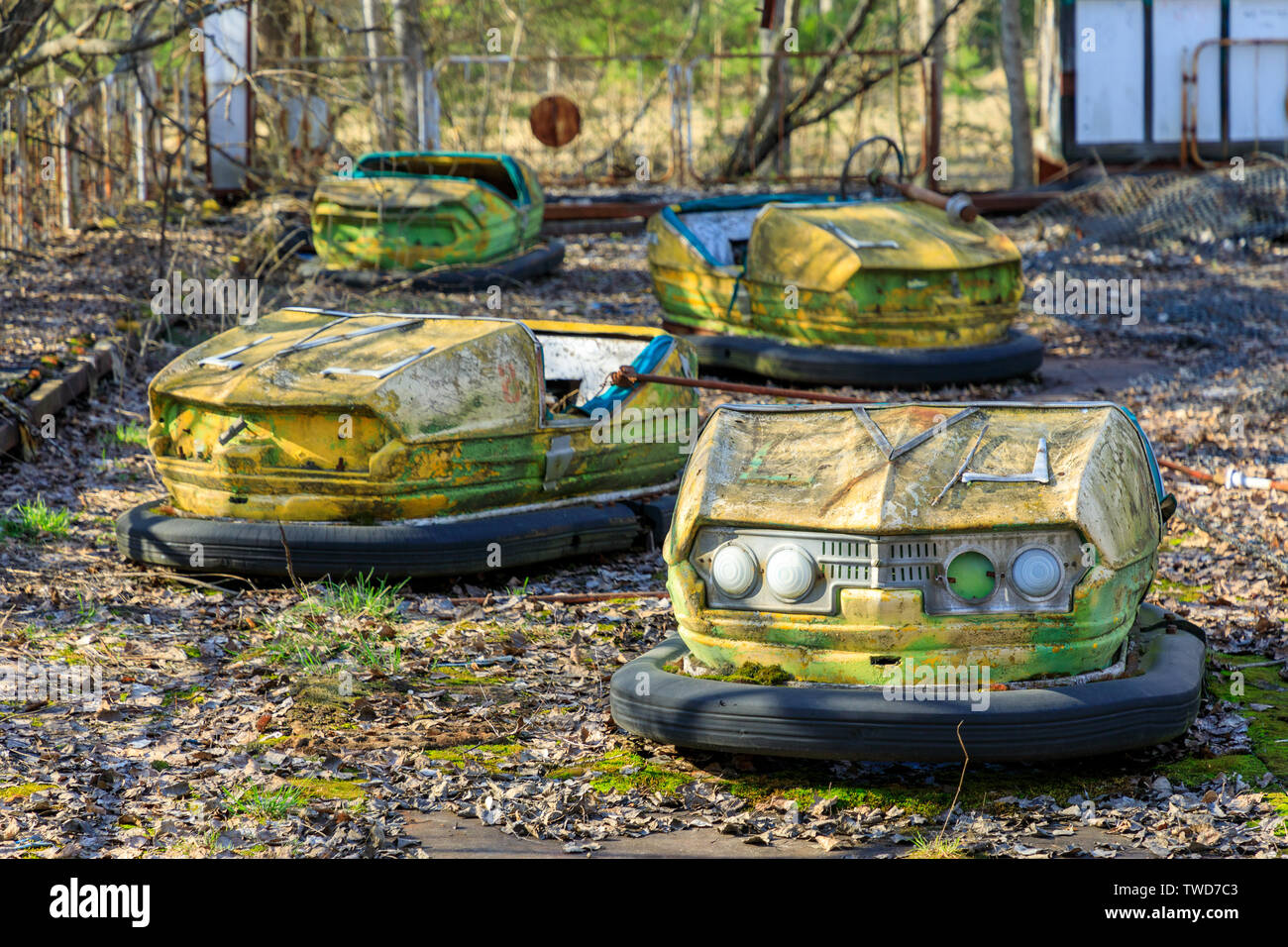 Eastern Europe, Ukraine, Pripyat, Chernobyl. Amusement park, bumper ...