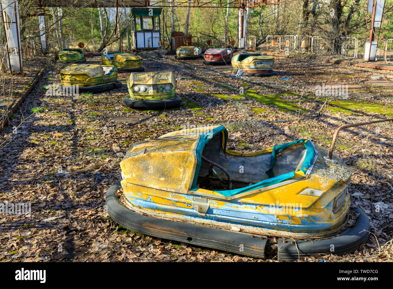 Eastern Europe, Ukraine, Pripyat, Chernobyl. Amusement park, bumper ...