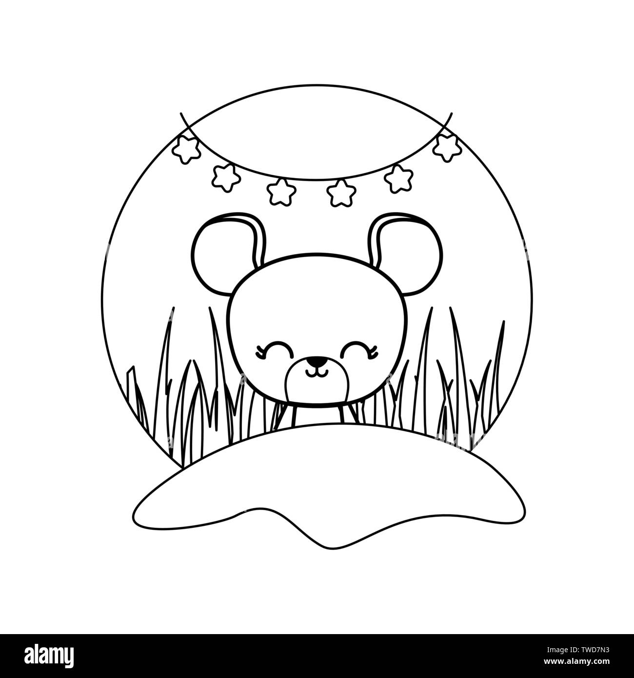 cute mouse animal with garlands hanging vector illustration design ...