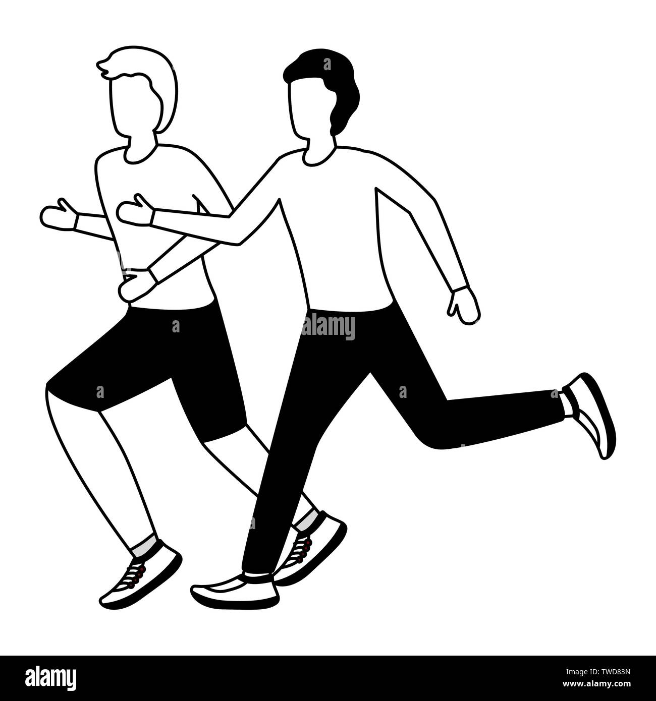 two men practicing running activity vector illustration Stock Vector ...