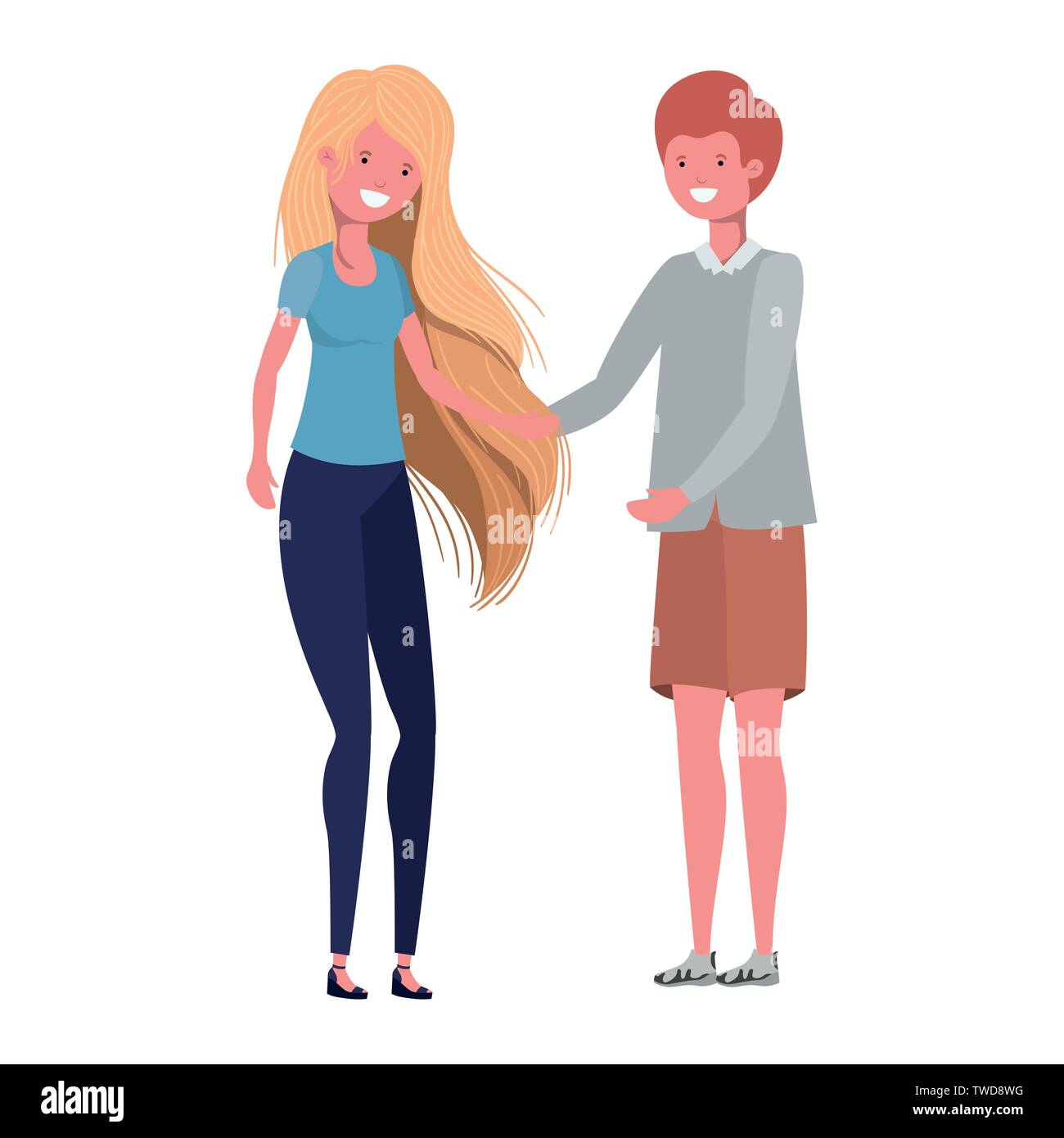 young couple with linked hands in white background Stock Vector Image ...