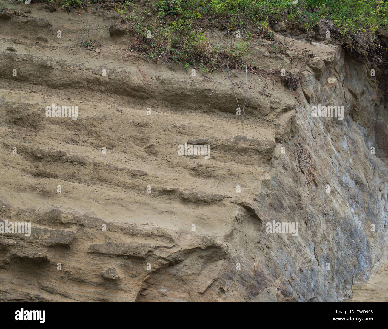 The sliding mass of clay rocks of the river bank Stock Photo - Alamy
