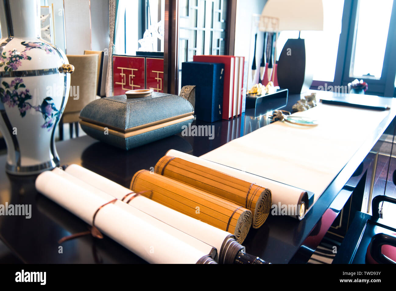 Long table in modern study Stock Photo - Alamy