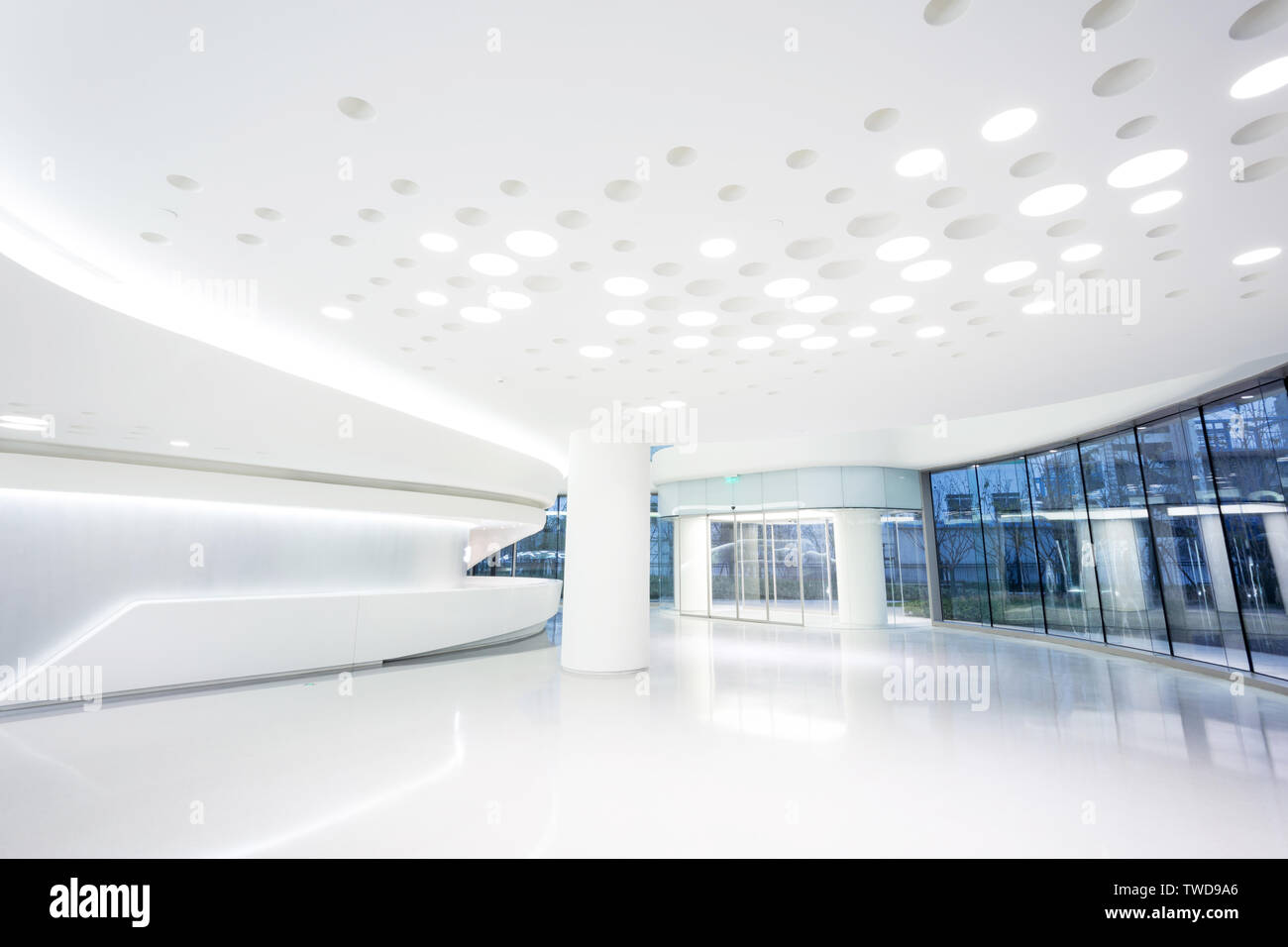 futuristic modern office building interior in urban city Stock Photo ...