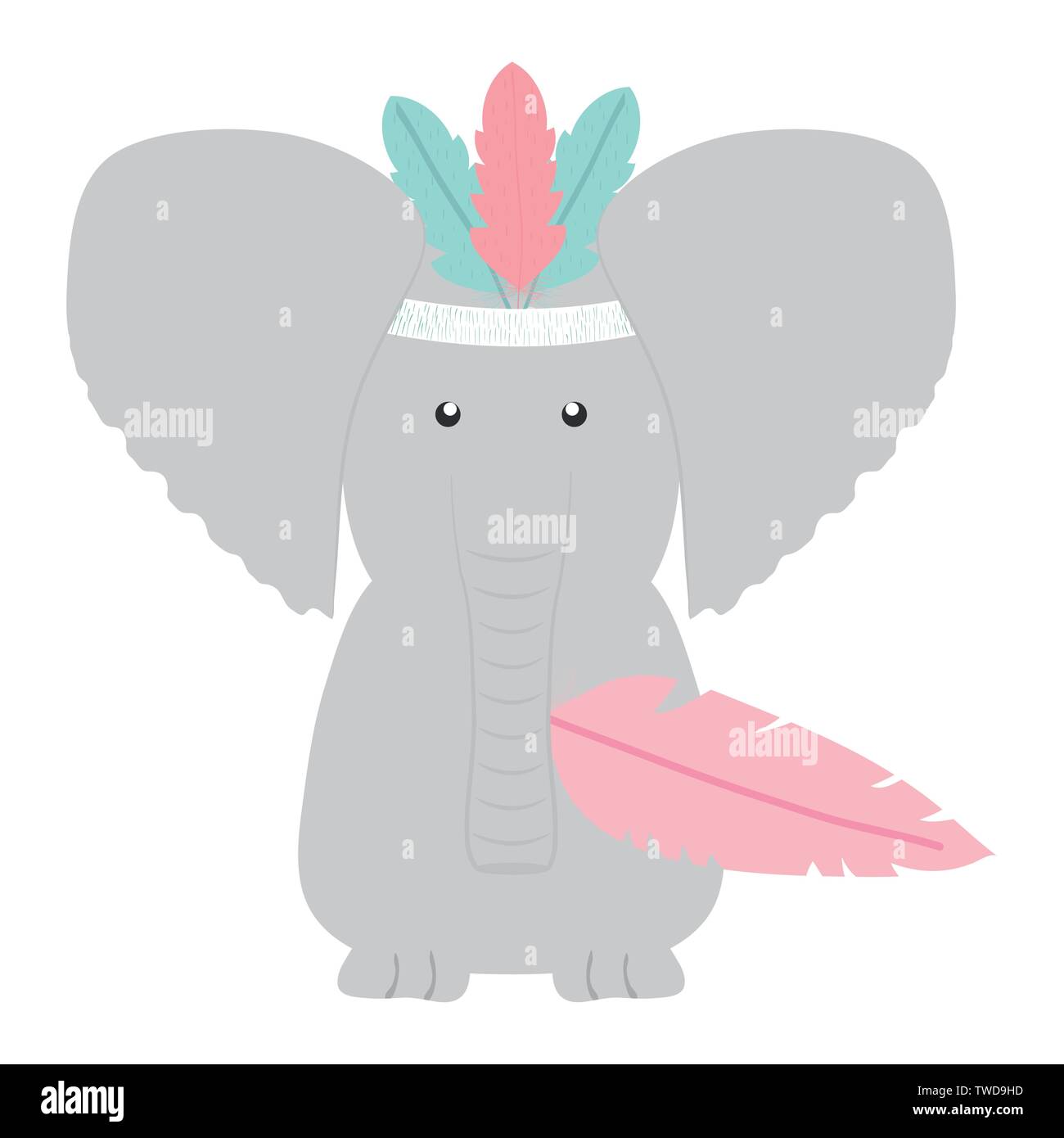 elephant with feathers hat bohemian style vector illustration design ...