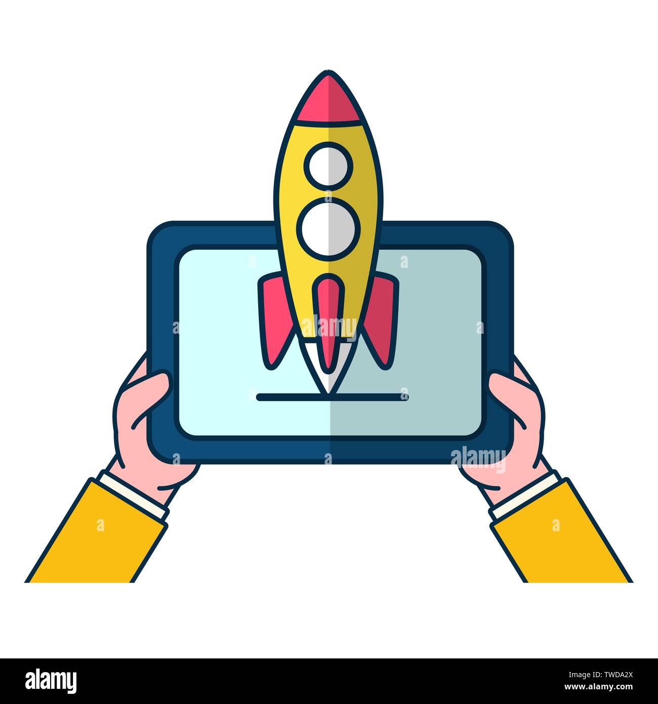 hand with tablet rocket send email vector illustration Stock Vector ...