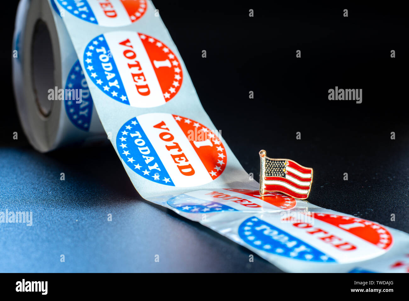 American flag on I voted today stickers, patriotic motive during the ...