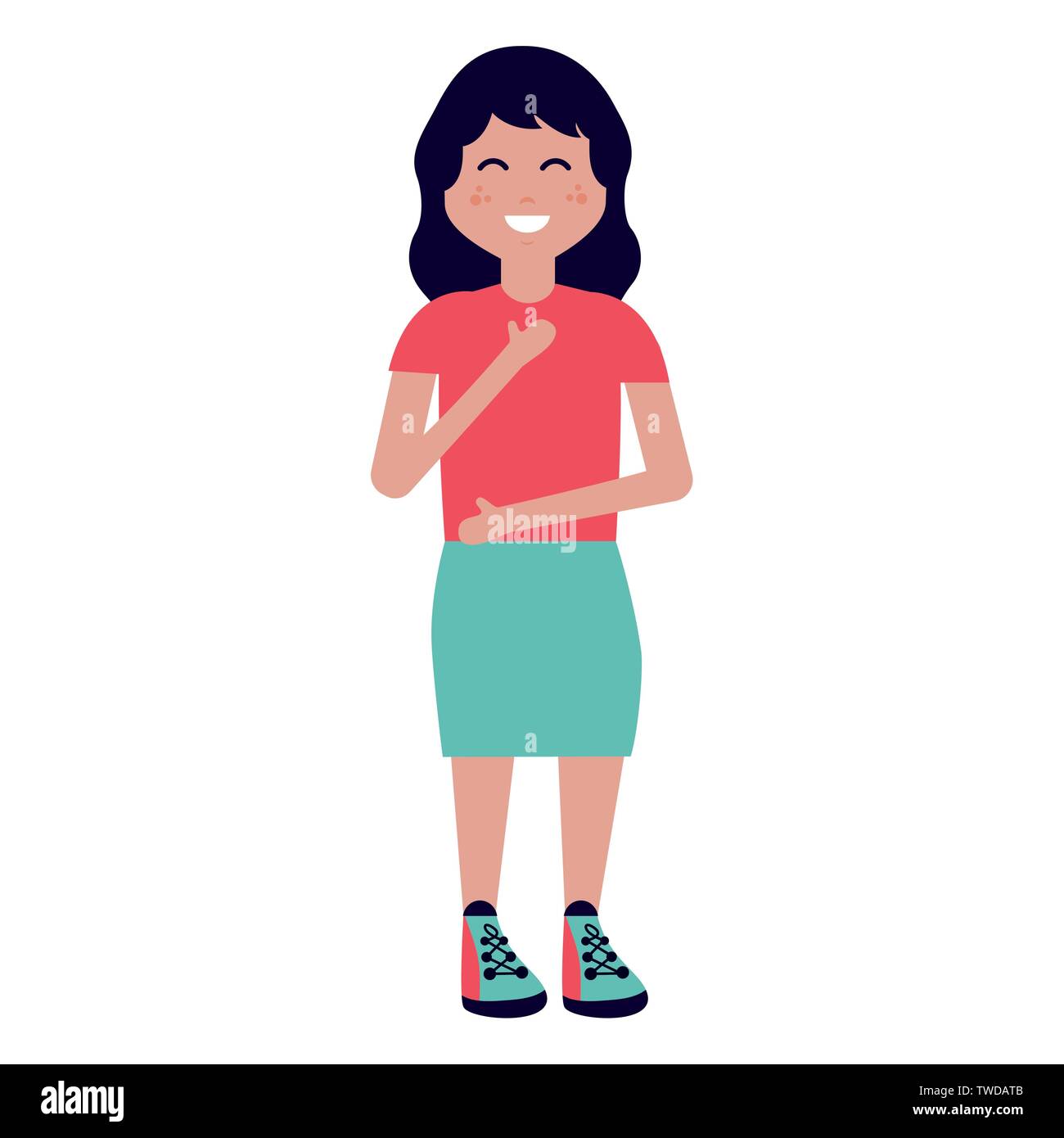 smiling girl character cartoon on white background vector illustration ...