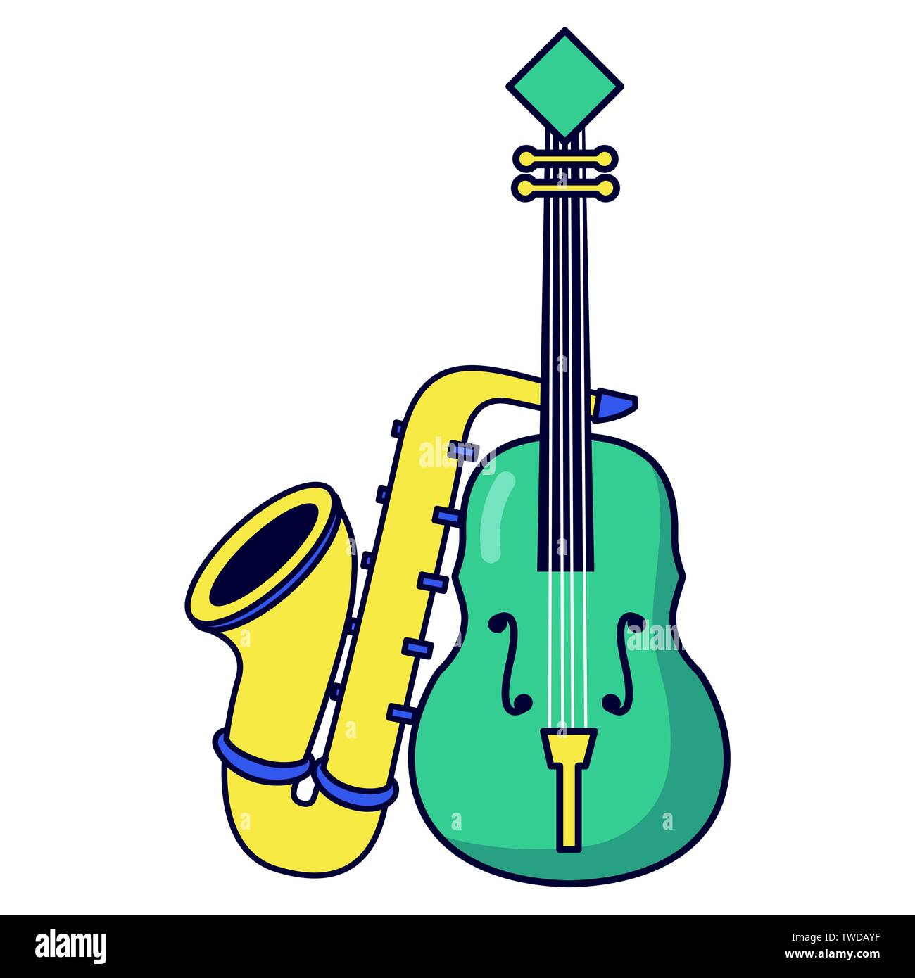 saxophone and fiddle festival music poster vector illustration Stock ...