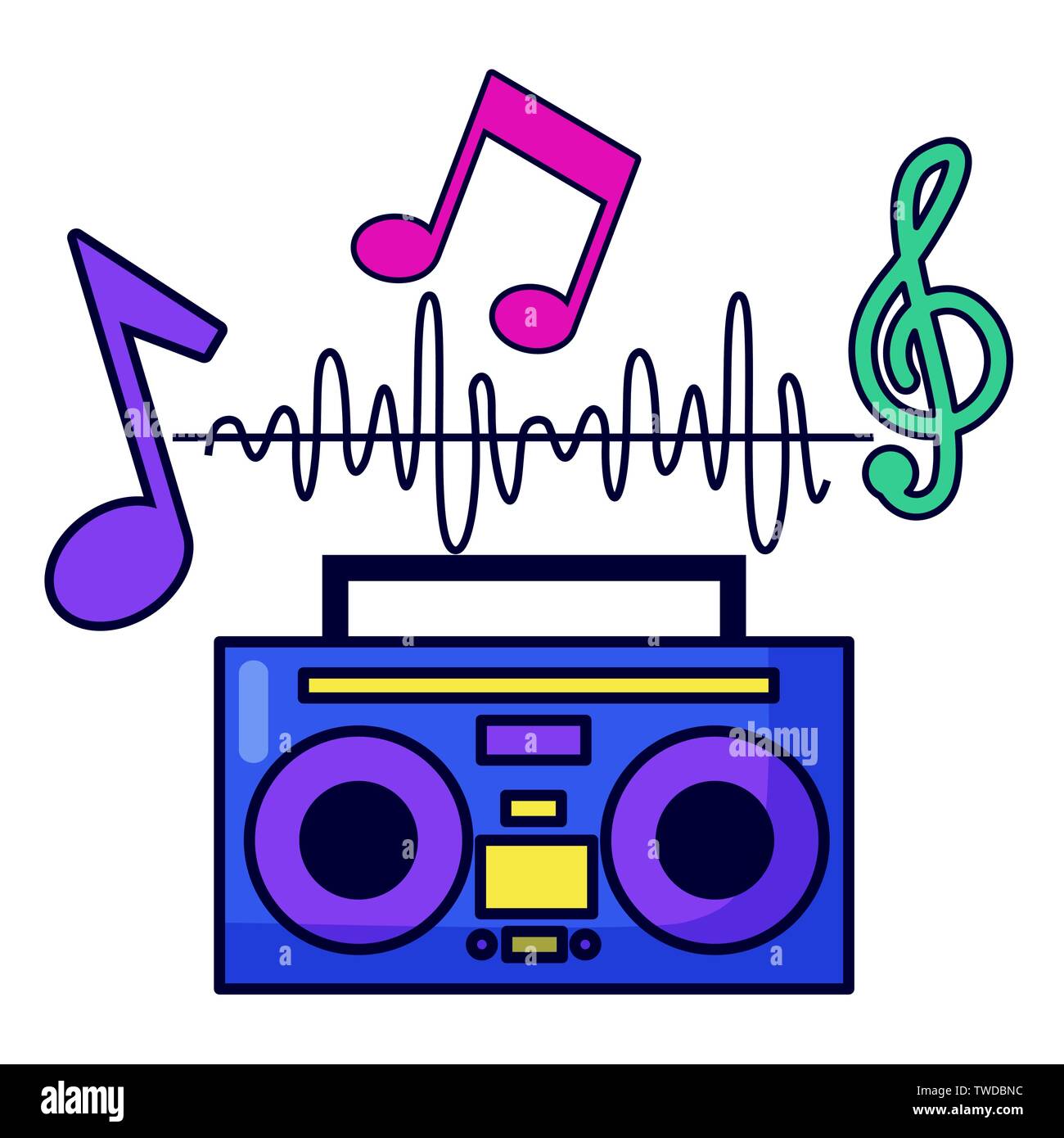 boombox stereo audio musical notes festival music vector illustration ...
