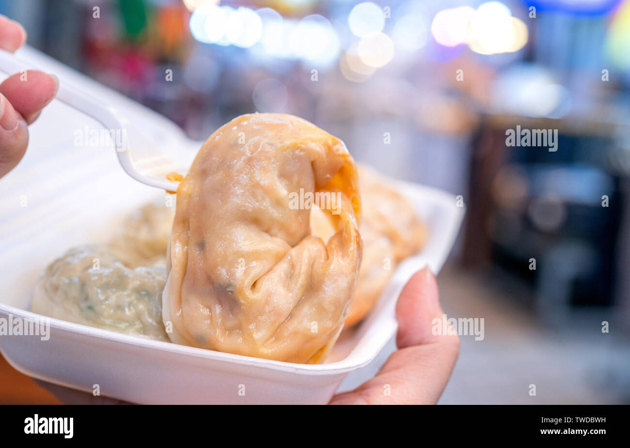 Delicious steamed round shaped dumplings in South Korea traditional ...