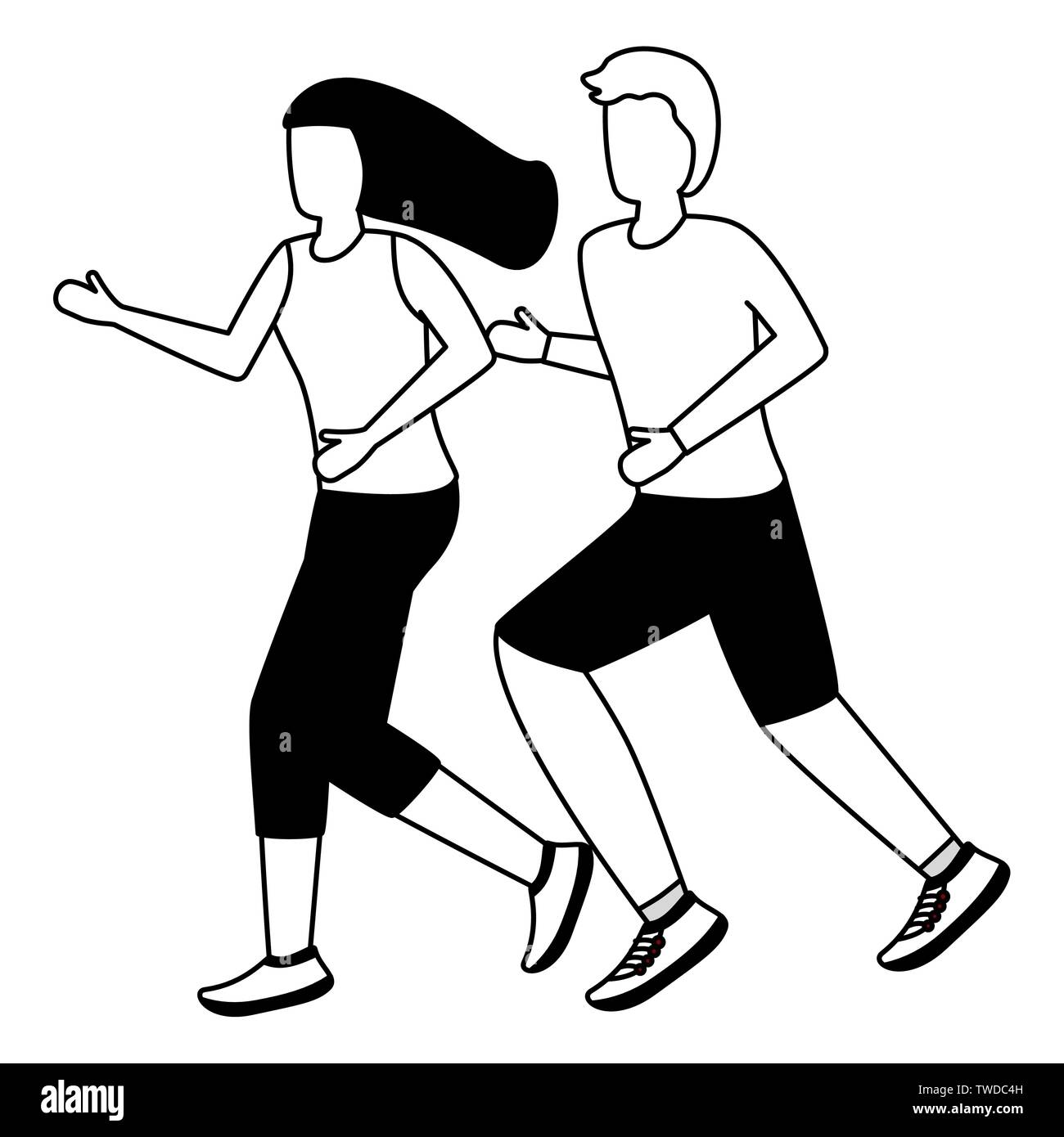 couple characters running activity on white background vector ...