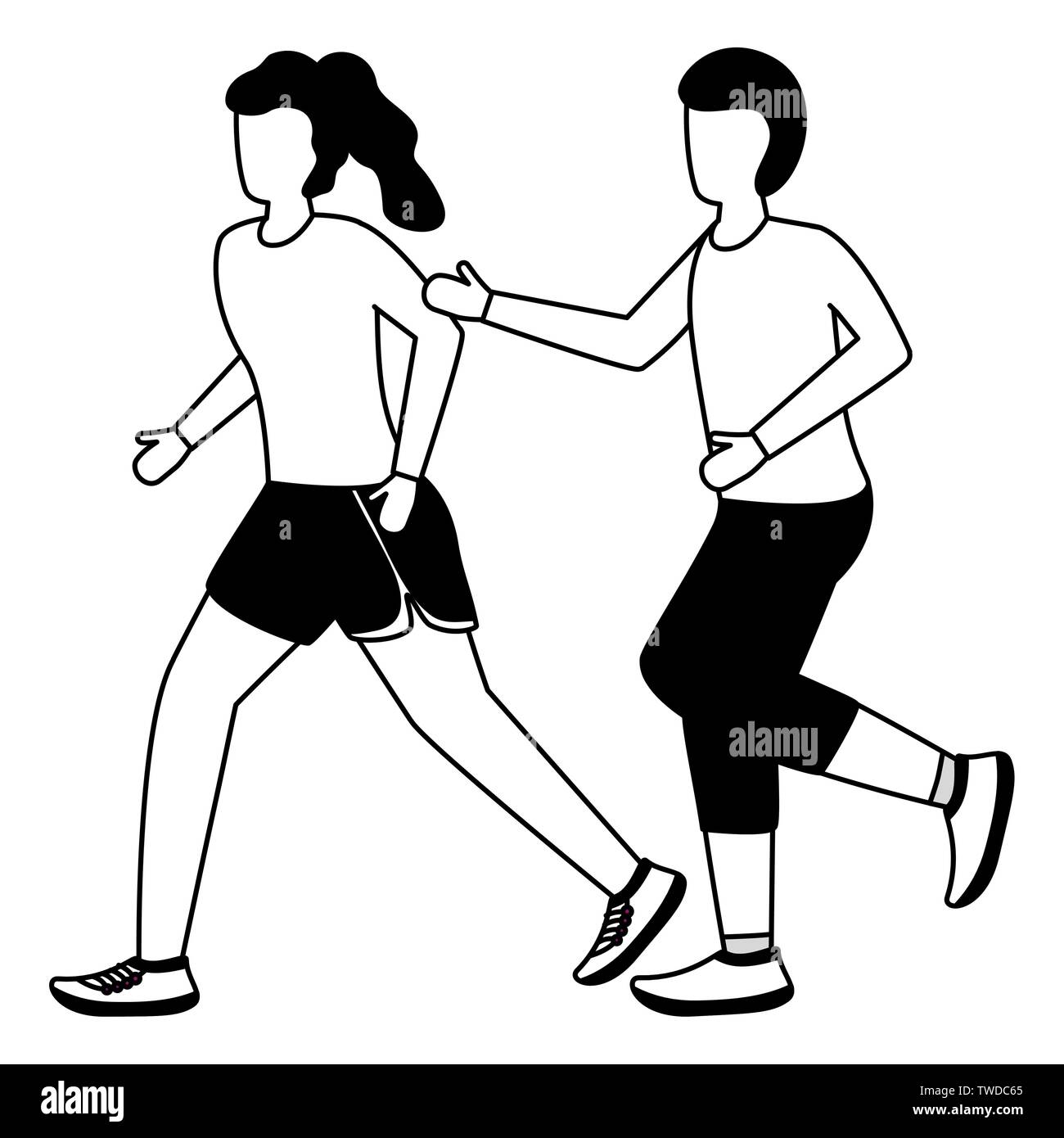 couple characters running activity on white background vector ...