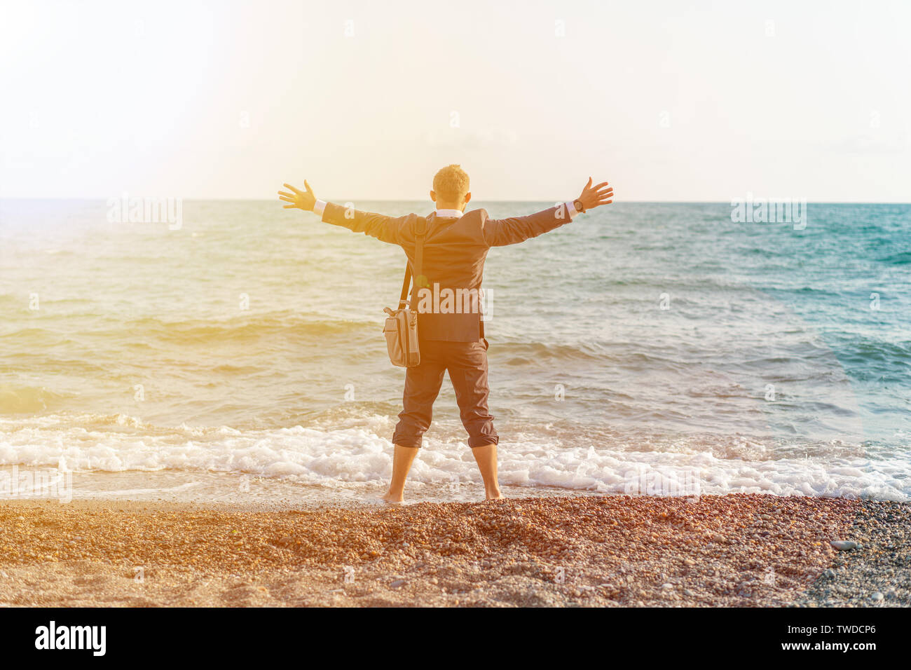 Businessman rising hands hi-res stock photography and images - Alamy