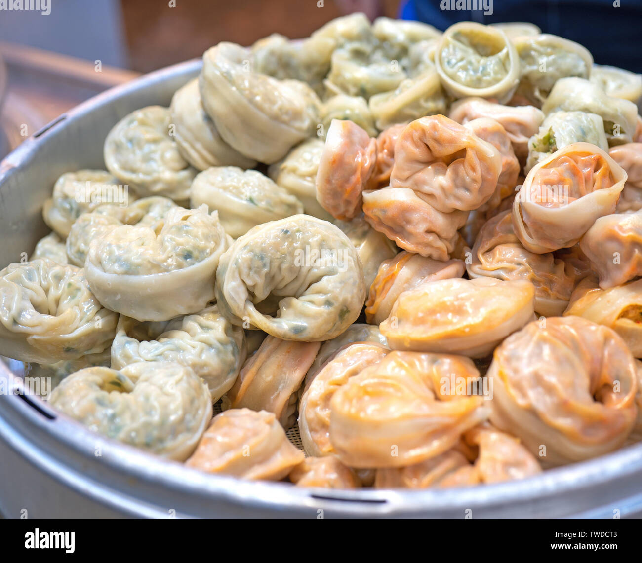 Delicious steamed round shaped dumplings in South Korea traditional ...