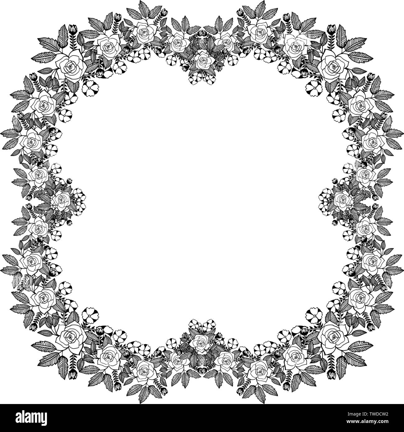 Vector illustration drawing flower frame for symbol of art modern of ...