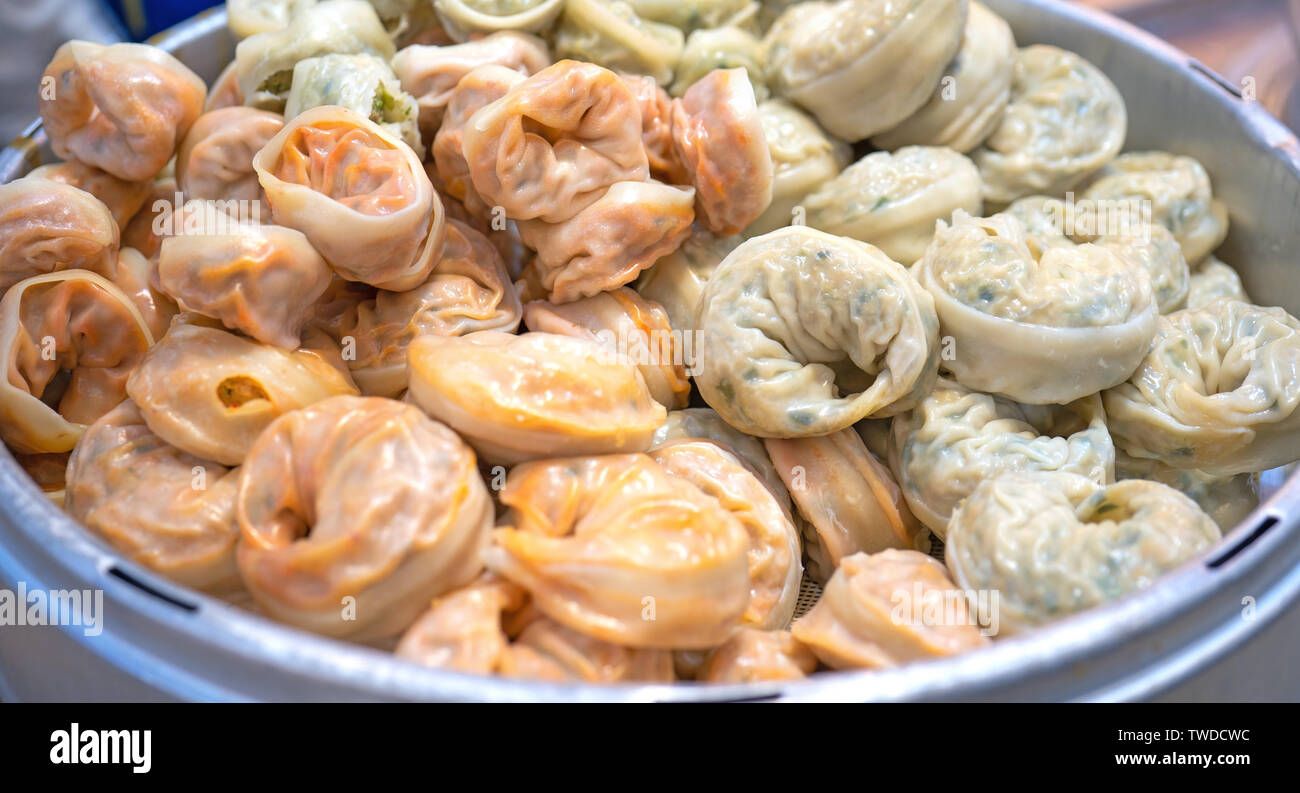 Delicious steamed round shaped dumplings in South Korea traditional ...