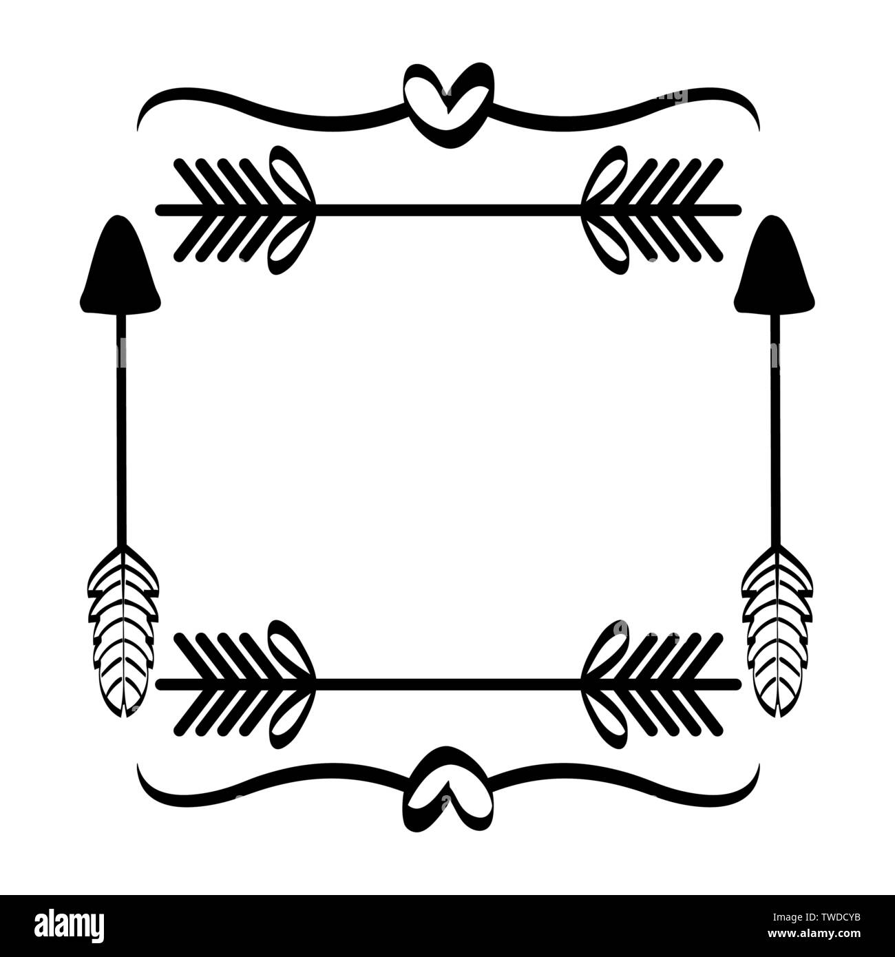 square frame with hearts decorative boho style vector illustration ...