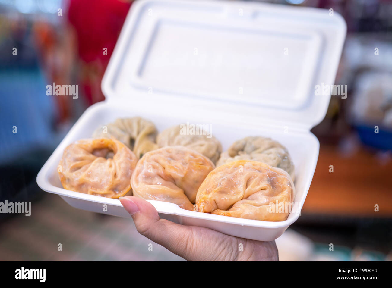 Delicious steamed round shaped dumplings in South Korea traditional ...