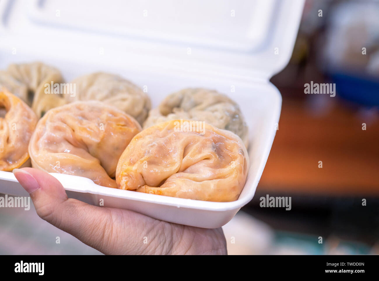 Delicious steamed round shaped dumplings in South Korea traditional ...