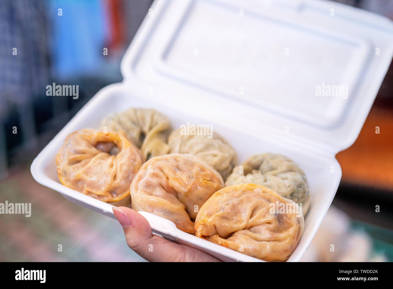 Delicious steamed round shaped dumplings in South Korea traditional ...