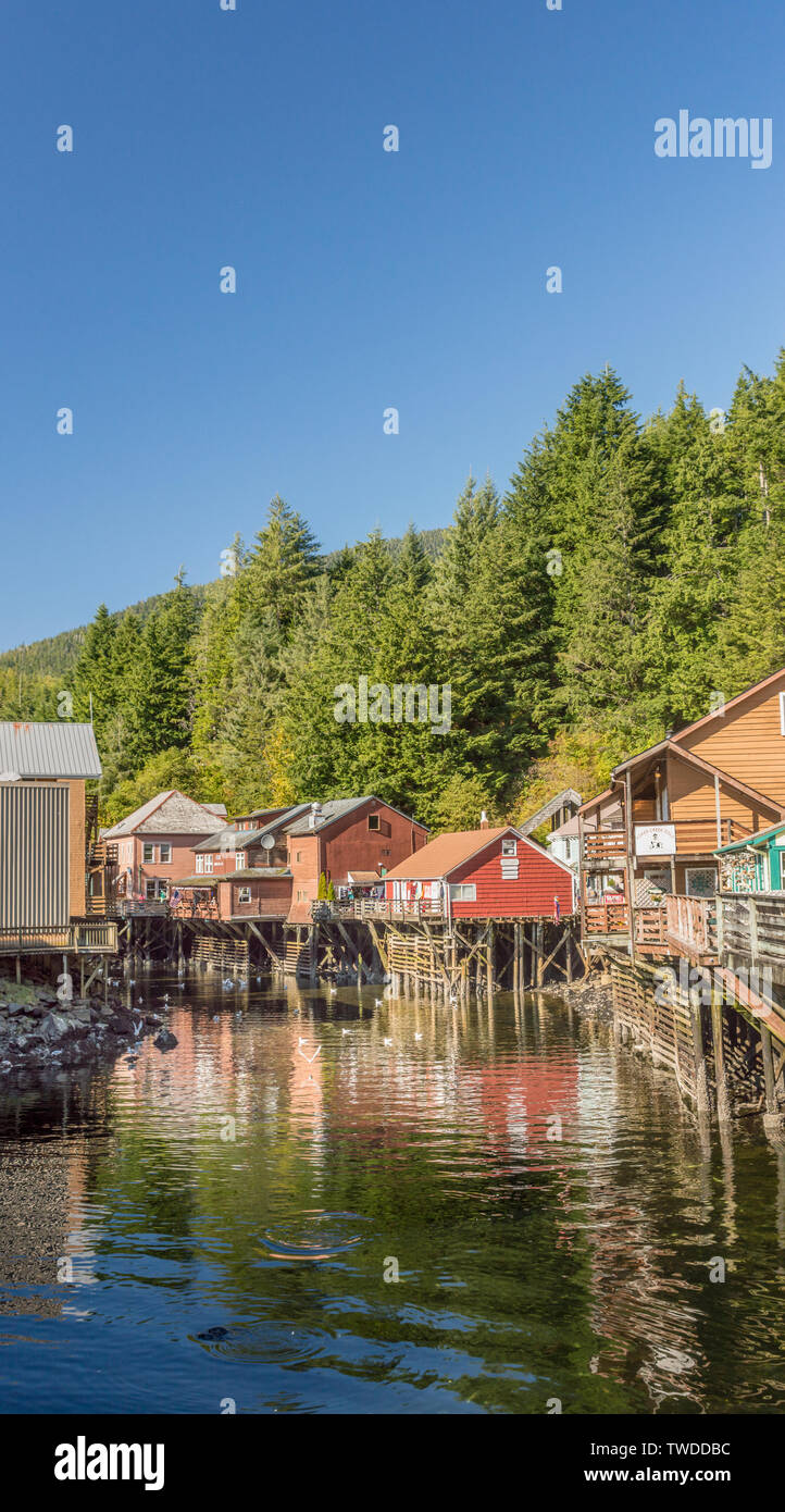 Sept. 17, 2018 - Ketchikan, AK: Historic colorful wooden buildings and ...