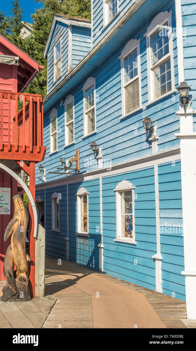 Sept. 17, 2018 - Ketchikan, AK: Narrow alley between colorful wooden buildings on former red ...