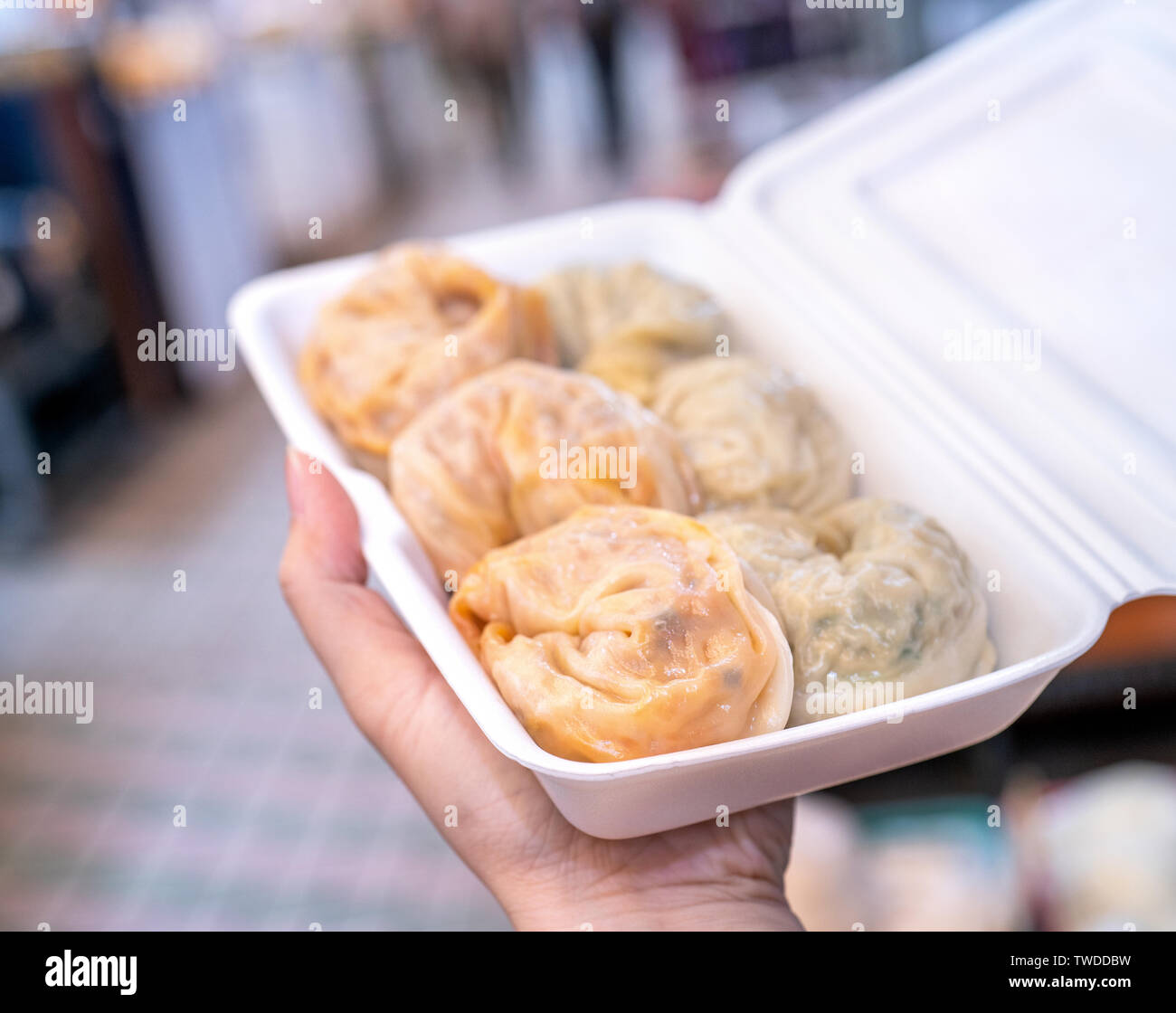 Delicious steamed round shaped dumplings in South Korea traditional ...