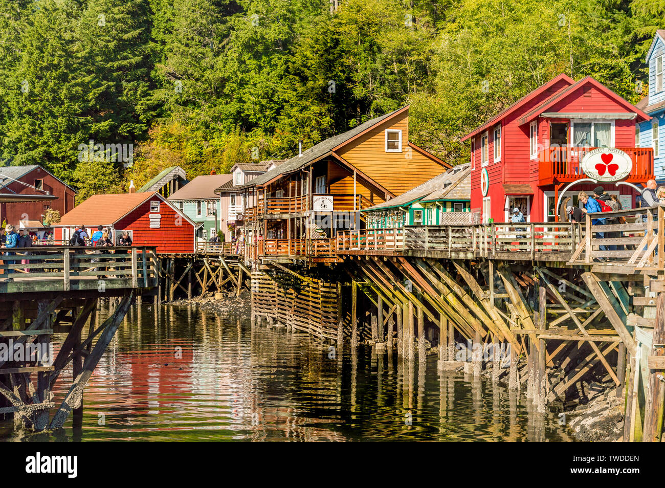 Sept. 17, 2018 - Ketchikan, AK: Historic colorful wooden buildings and ...