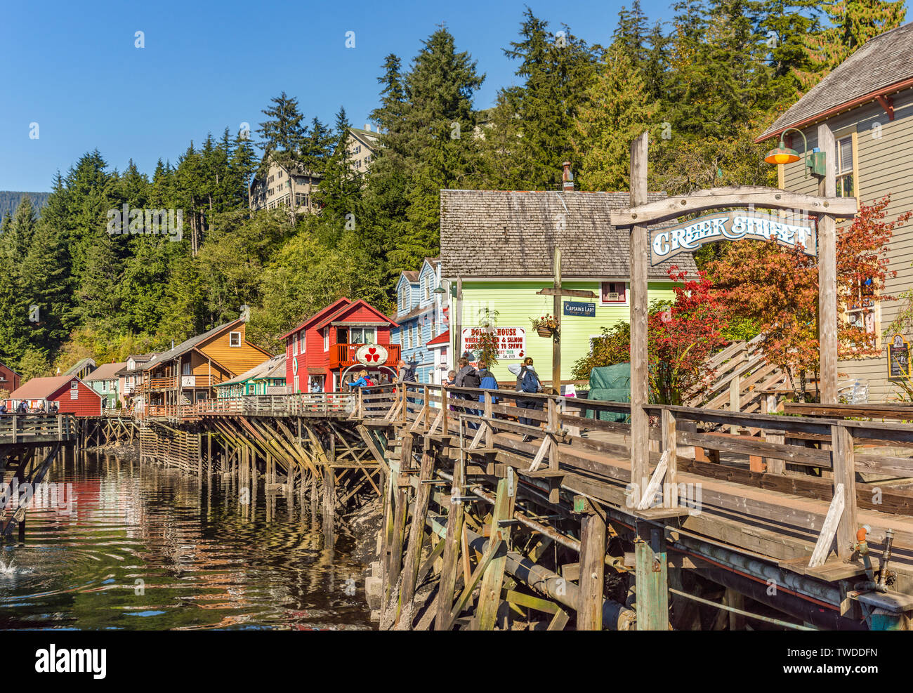 Sept. 17, 2018 - Ketchikan, AK: Historic colorful wooden buildings and former red light district ...