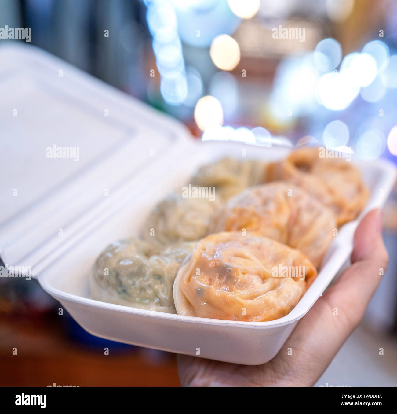 Delicious steamed round shaped dumplings in South Korea traditional ...