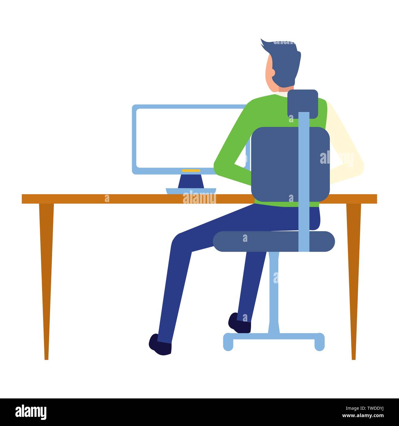 Man computer sitting rear view Cut Out Stock Images & Pictures - Alamy