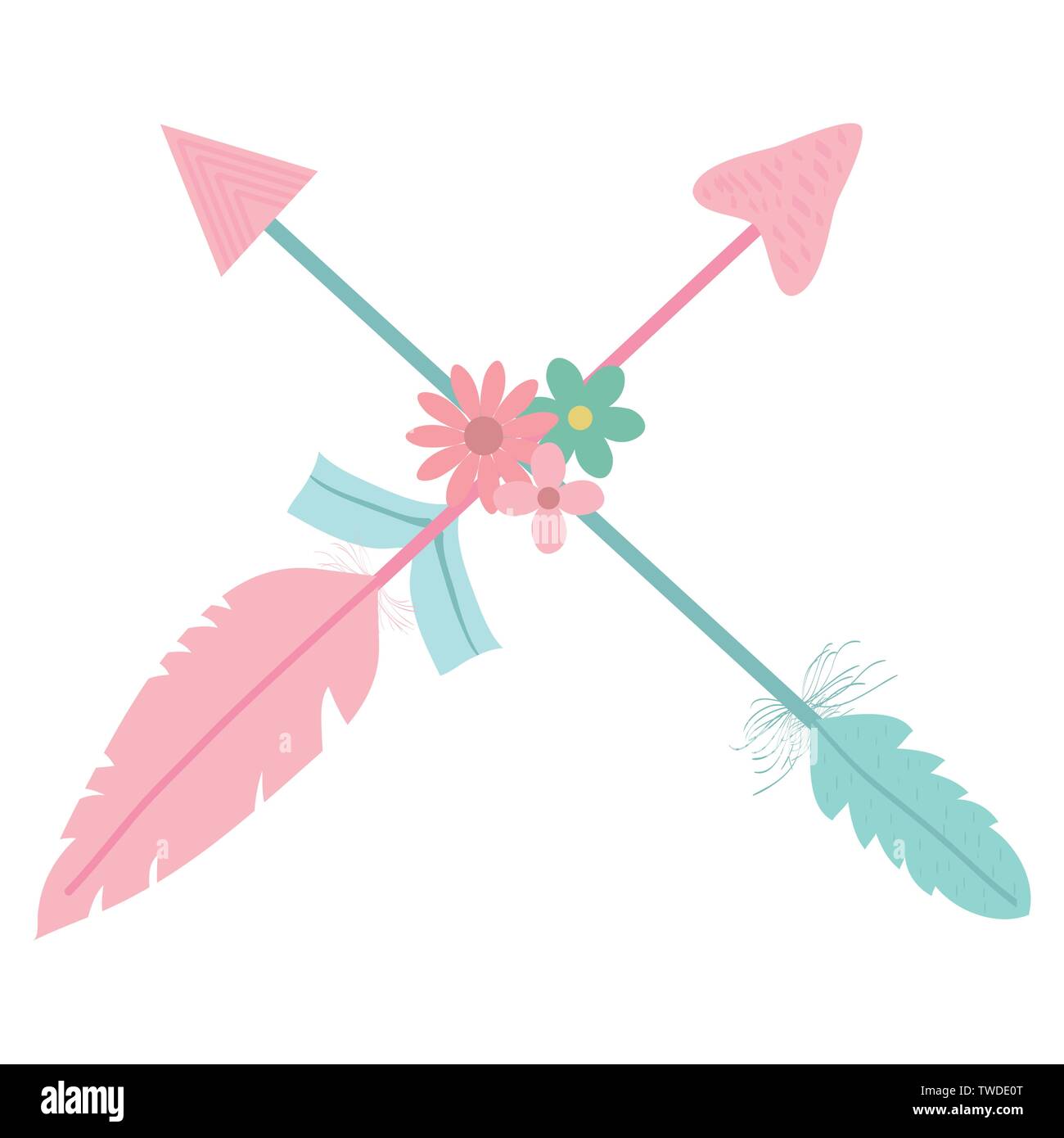 bohemian arrows crossed with feathers and flowers vector illustration ...