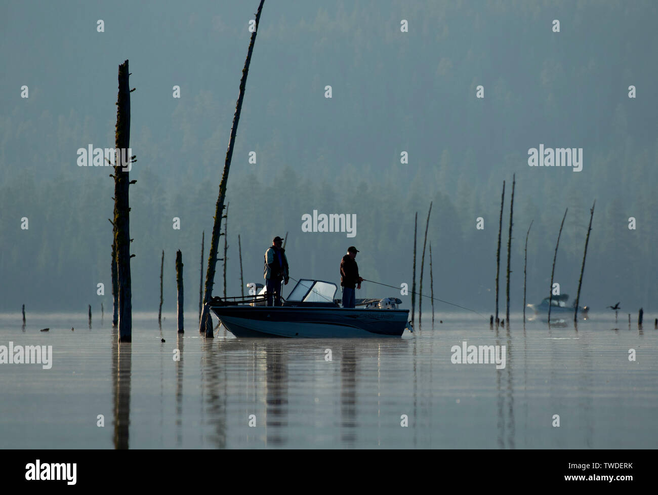Fishing from boat at Crane Prairie Reservoir, Cascade Lakes National ...