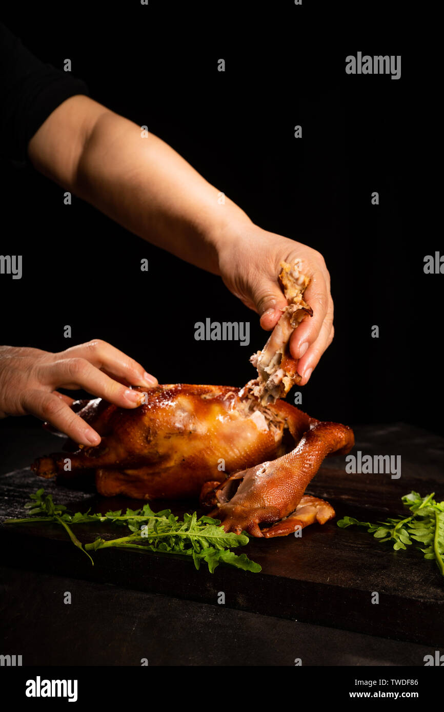 Northeast characteristic traditional hand-torn pickpocket chicken Stock ...