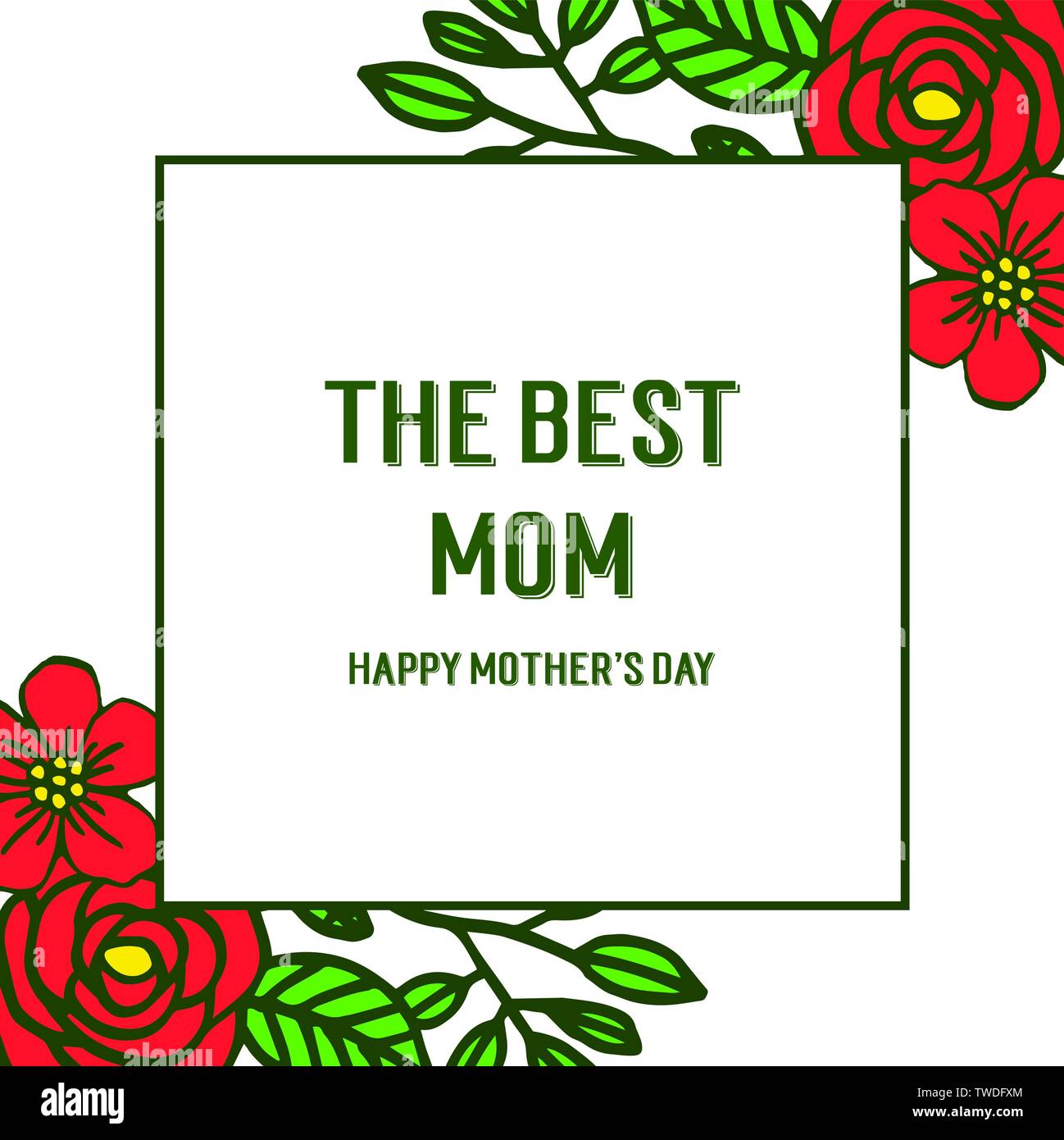 Vector illustration style of card best mom with pattern rose wreath ...