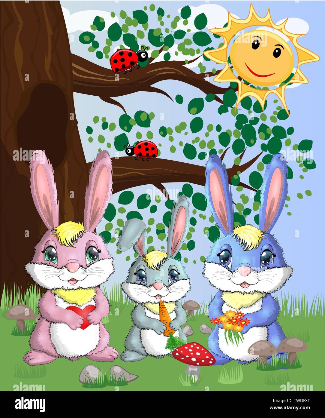 Bunnies in a meadow Stock Vector Images - Alamy