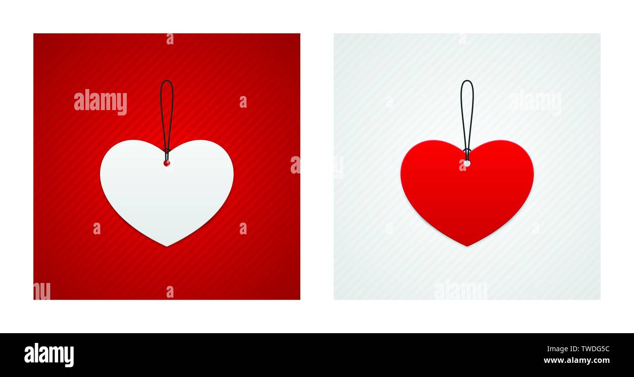 Heart shaped labels on red and white striped backgrounds. Romance ...