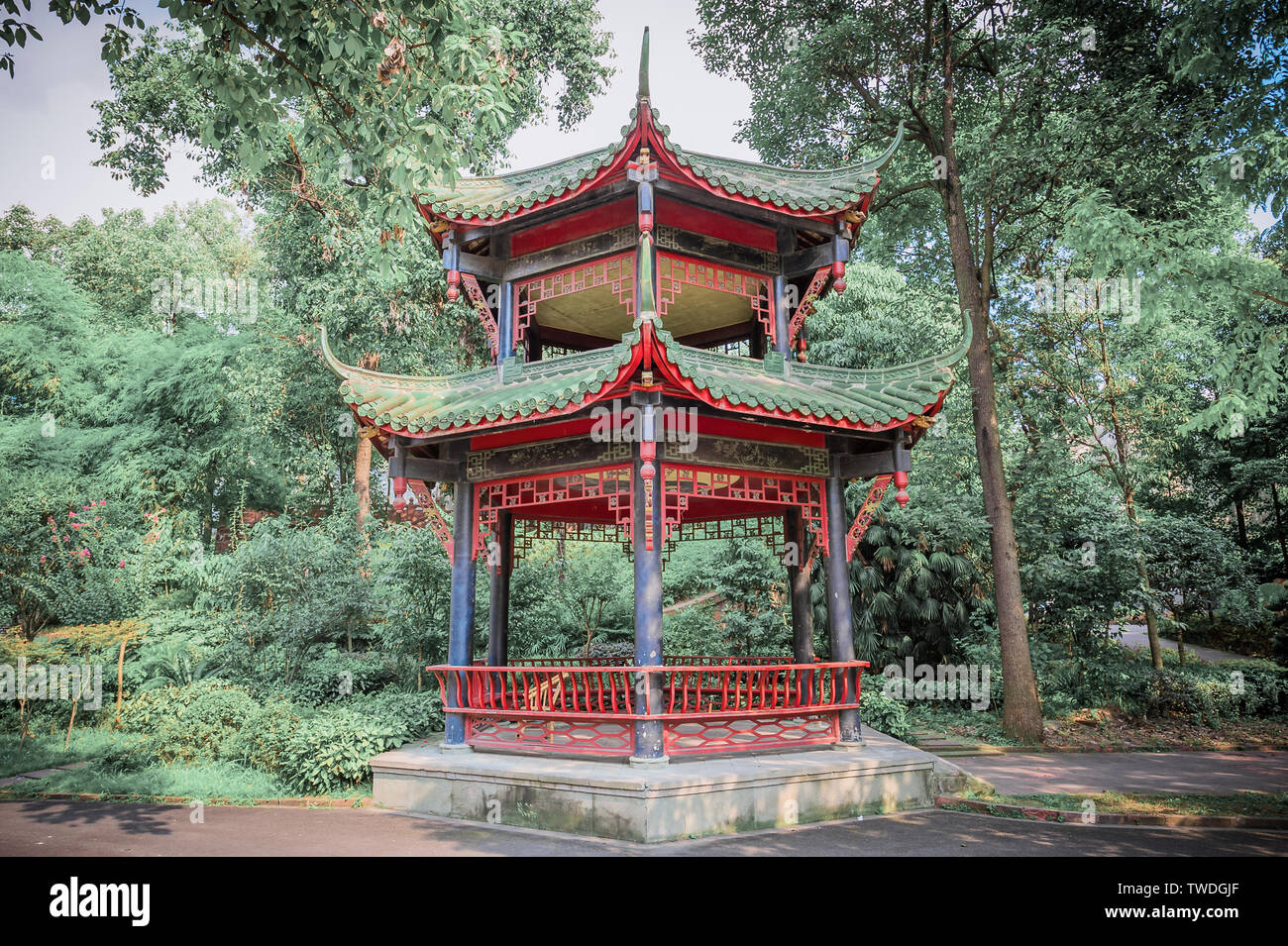 The Octagonal Pavilion at the Qingyang Palace in Chengdu Stock Photo ...