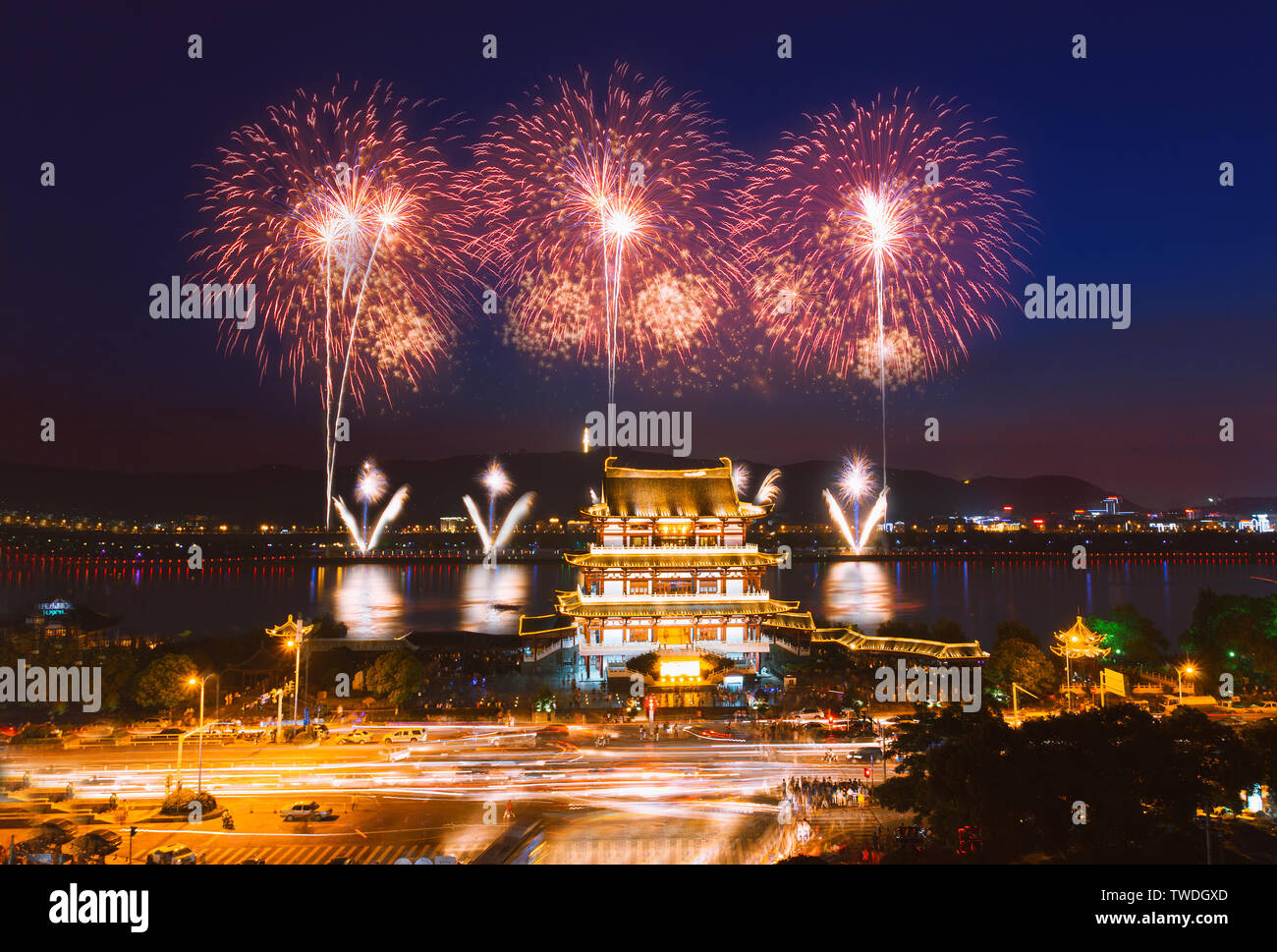 Fireworks in Orange Island, Changsha Stock Photo - Alamy