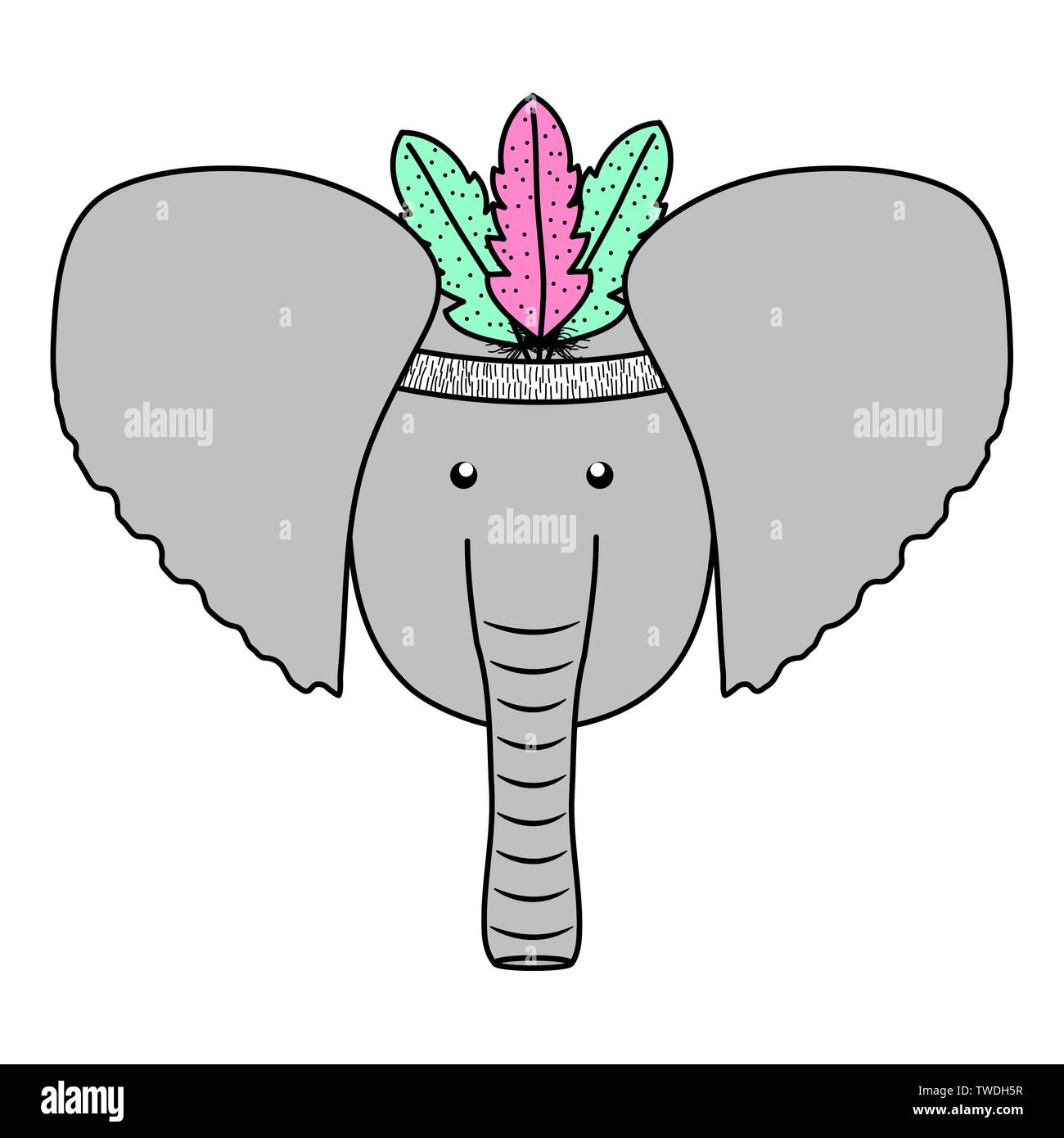 elephant with feathers hat bohemian style vector illustration design ...