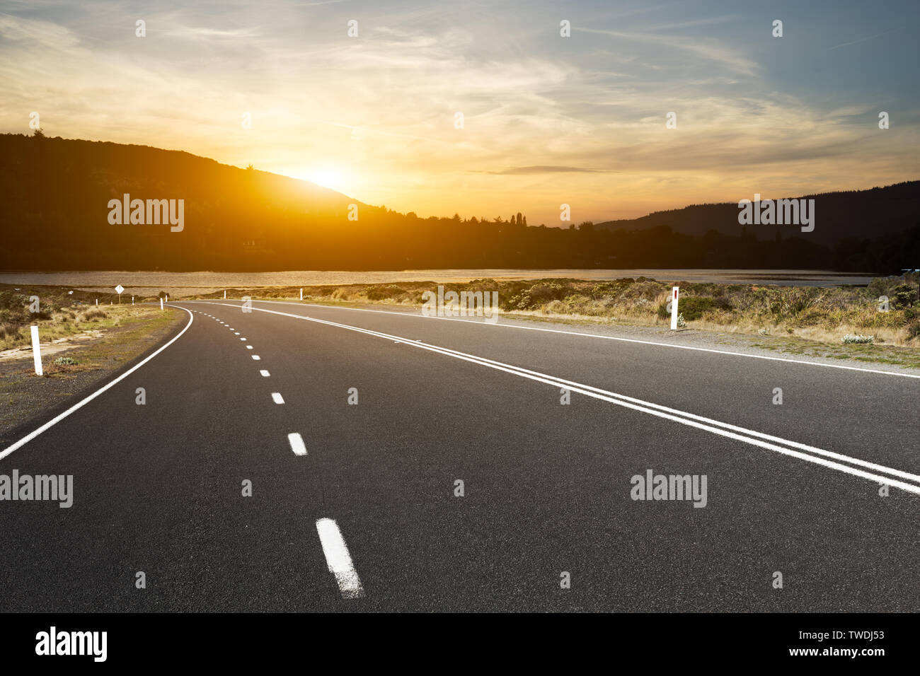 Car sunrise sunset road driving country rural hi-res stock photography ...