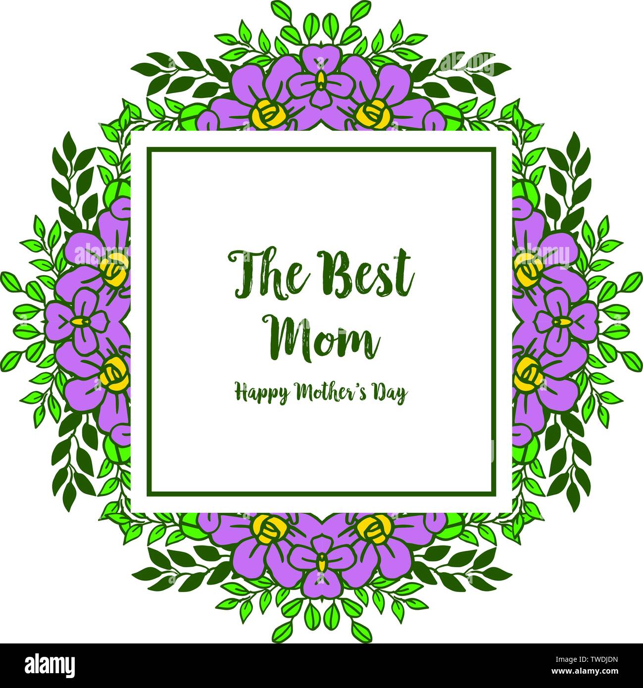 Vector illustration art purple wreath frame for card of best mom hand ...